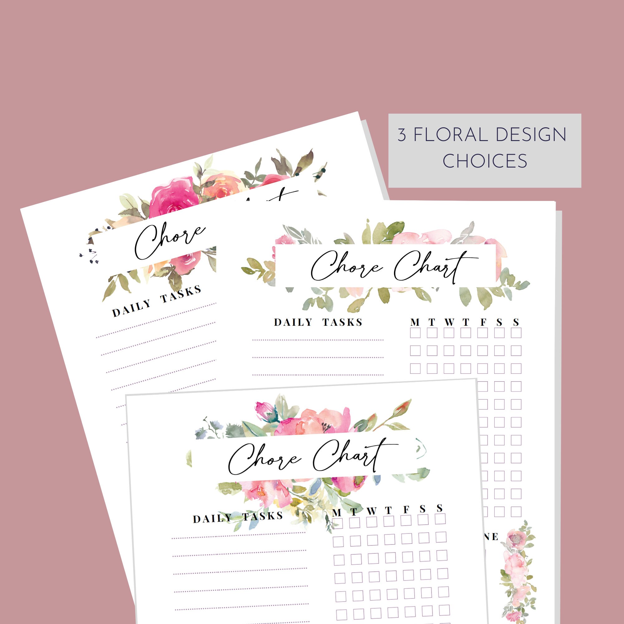 Floral Daily and Weekly Chore Chart for Kids Editable Responsibility ...