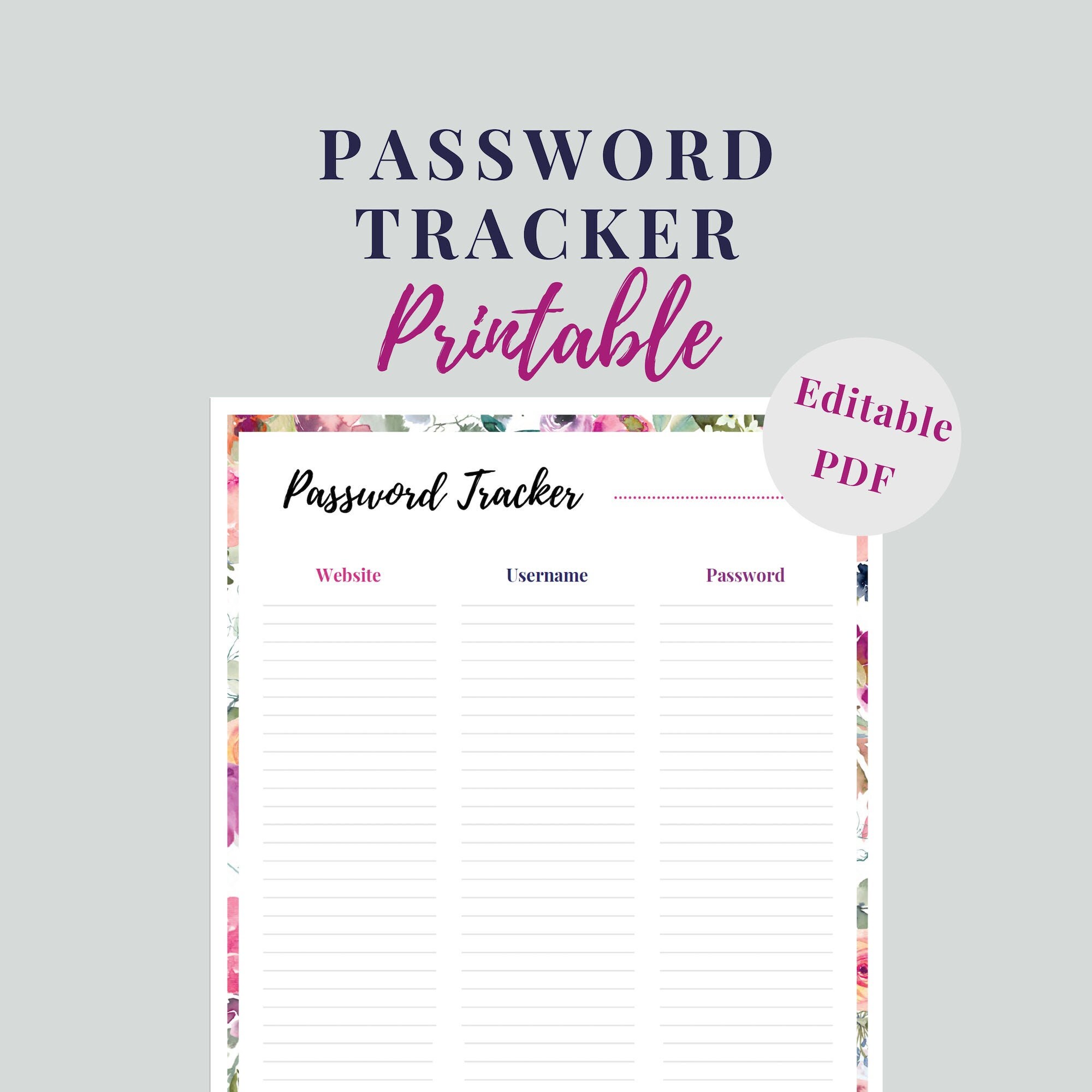 Password Tracker Log Printable Instant Download Password - Etsy