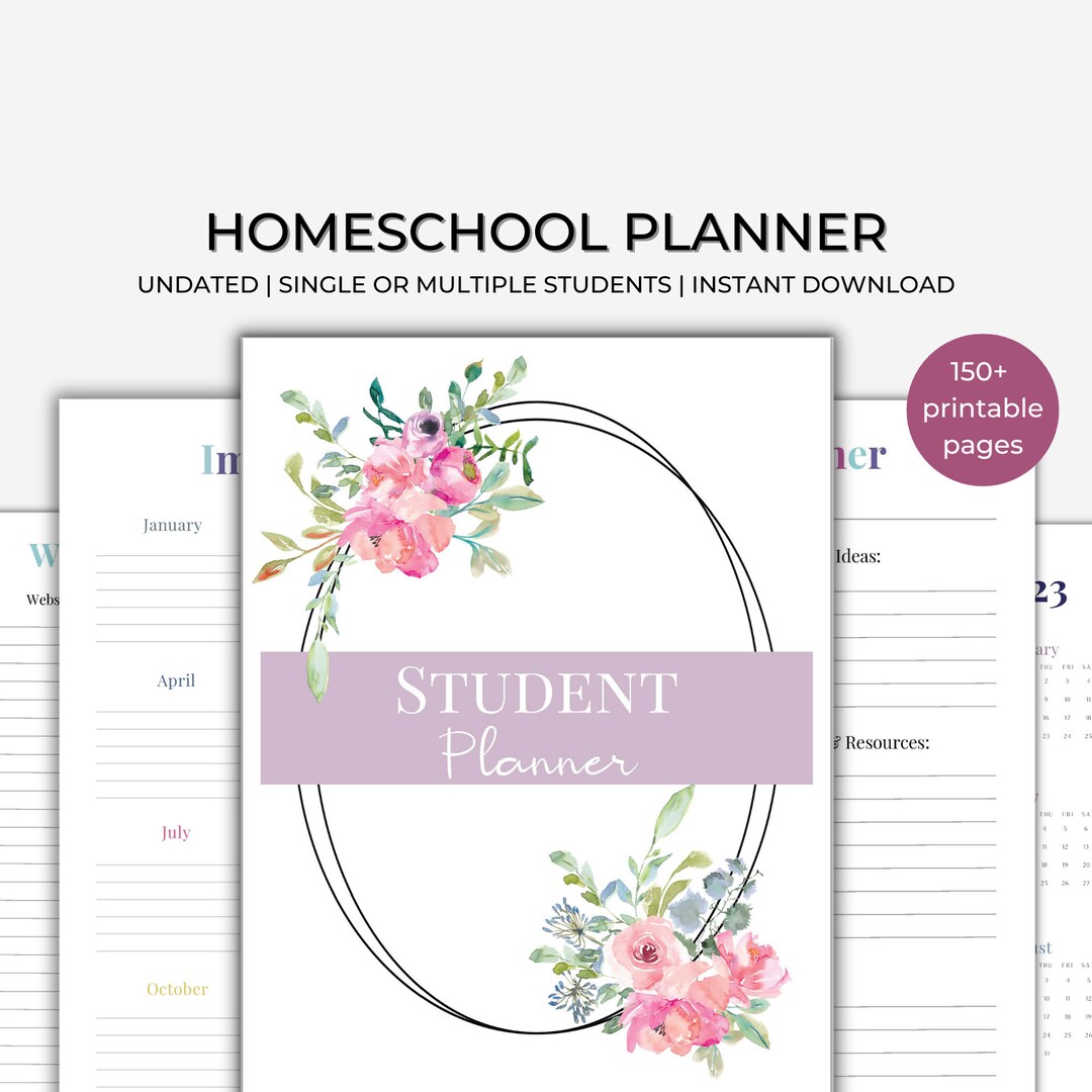 Floral Homeschool Planner Printable, Multiple or Single Student Lesson ...