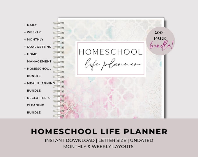Homeschool Mom Life Printable Planner, Undated Daily + Weekly + Monthly ...