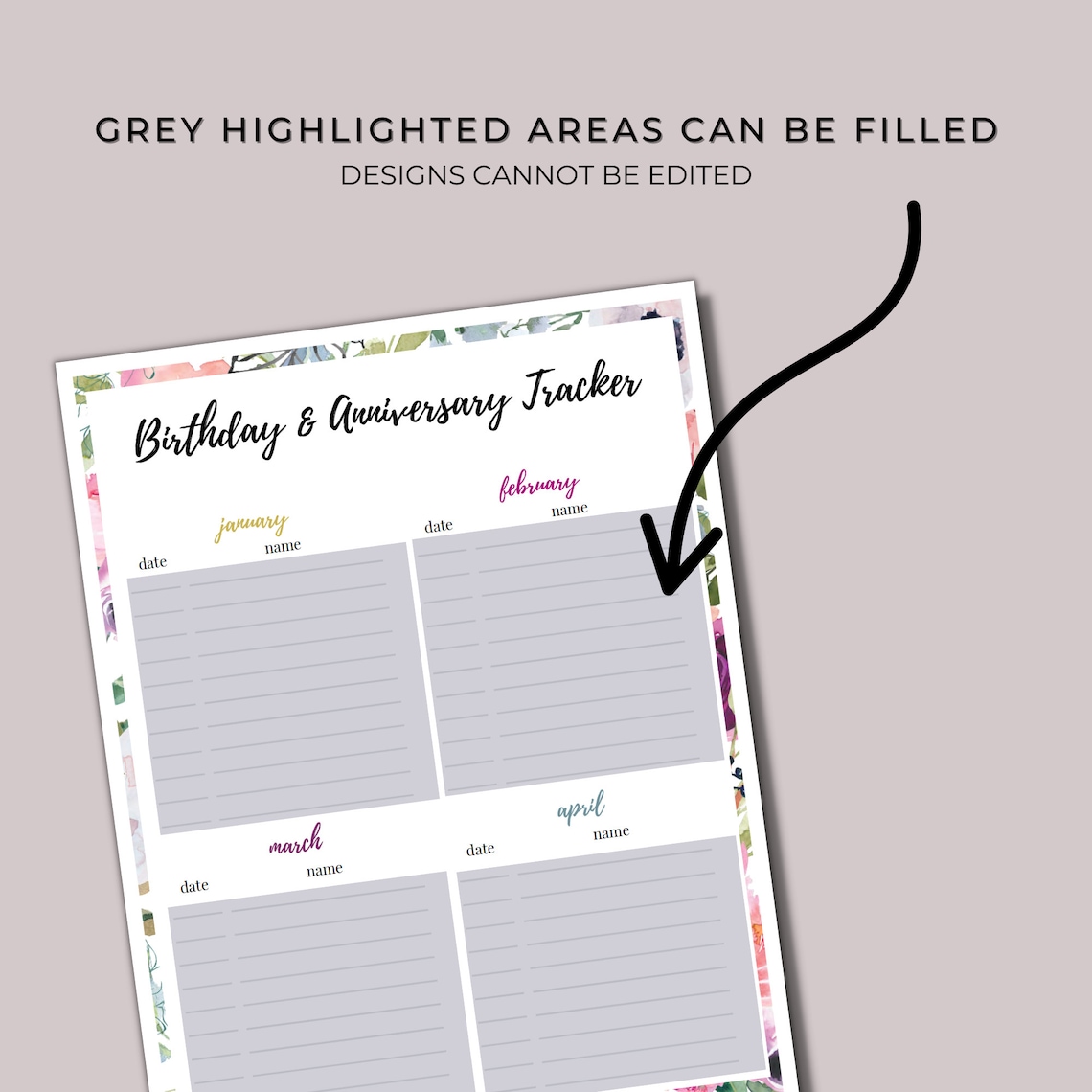 Printable Birthday Tracker, Editable Birthday and Anniversary Log ...
