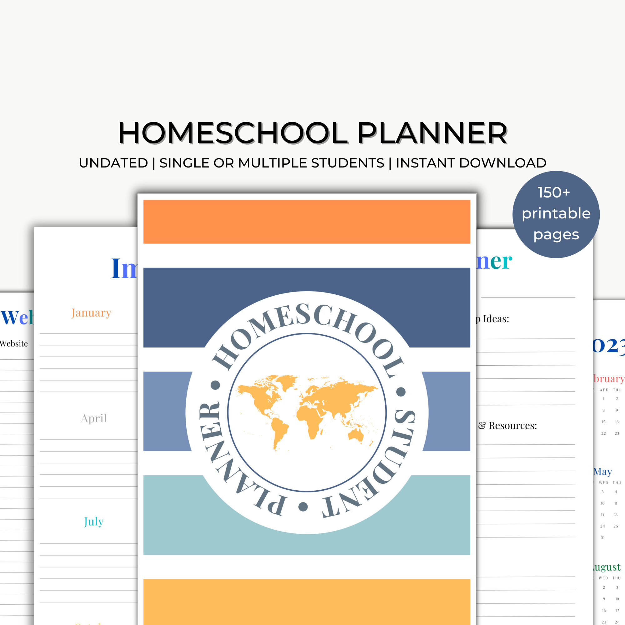 Undated Homeschool Planner Printable, Printable Homeschool Planner, 150 ...