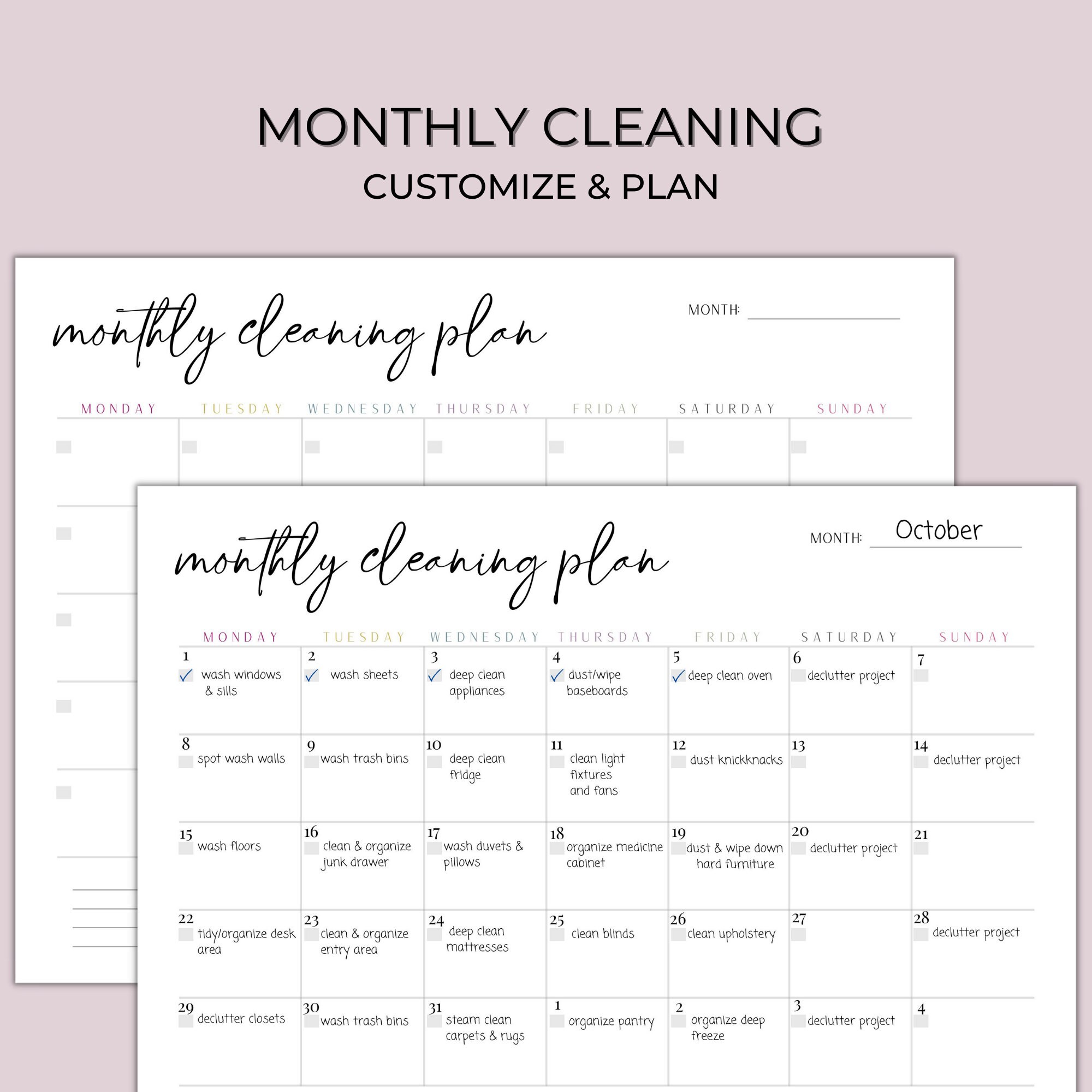 Printable Cleaning Bundle-cleaning Schedule, Editable Cleaning ...