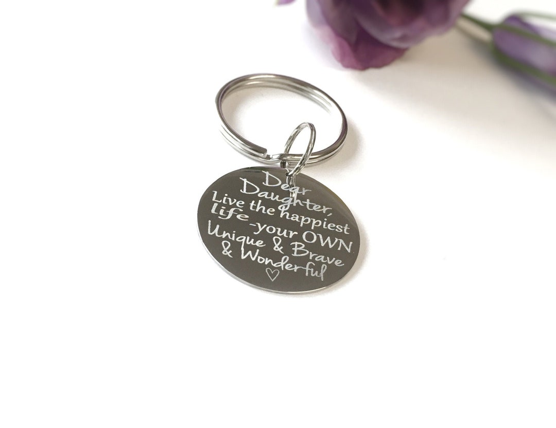 Daughter Keyring, Engraved Stainless Steel Round Keyring, College Gift ...