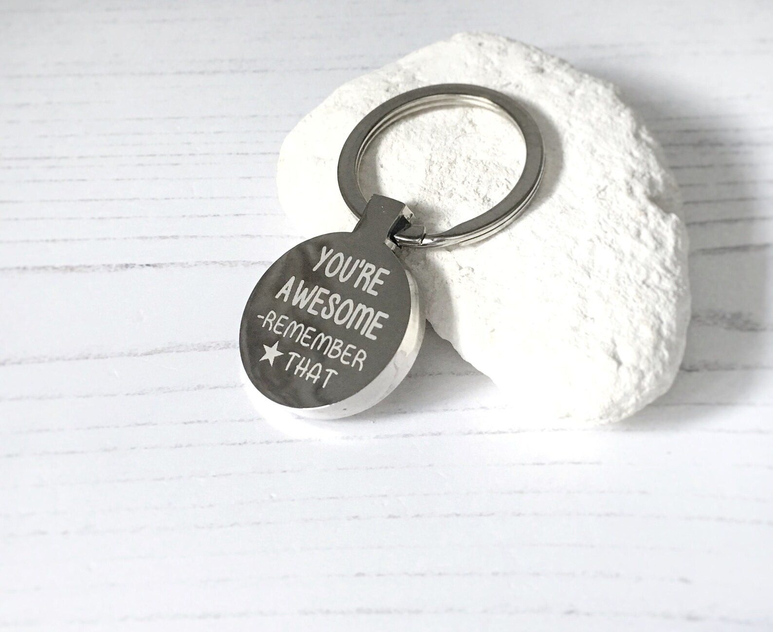 Engraved You're Awesome Round Keyring, Stainless Steel Friendship Gift ...