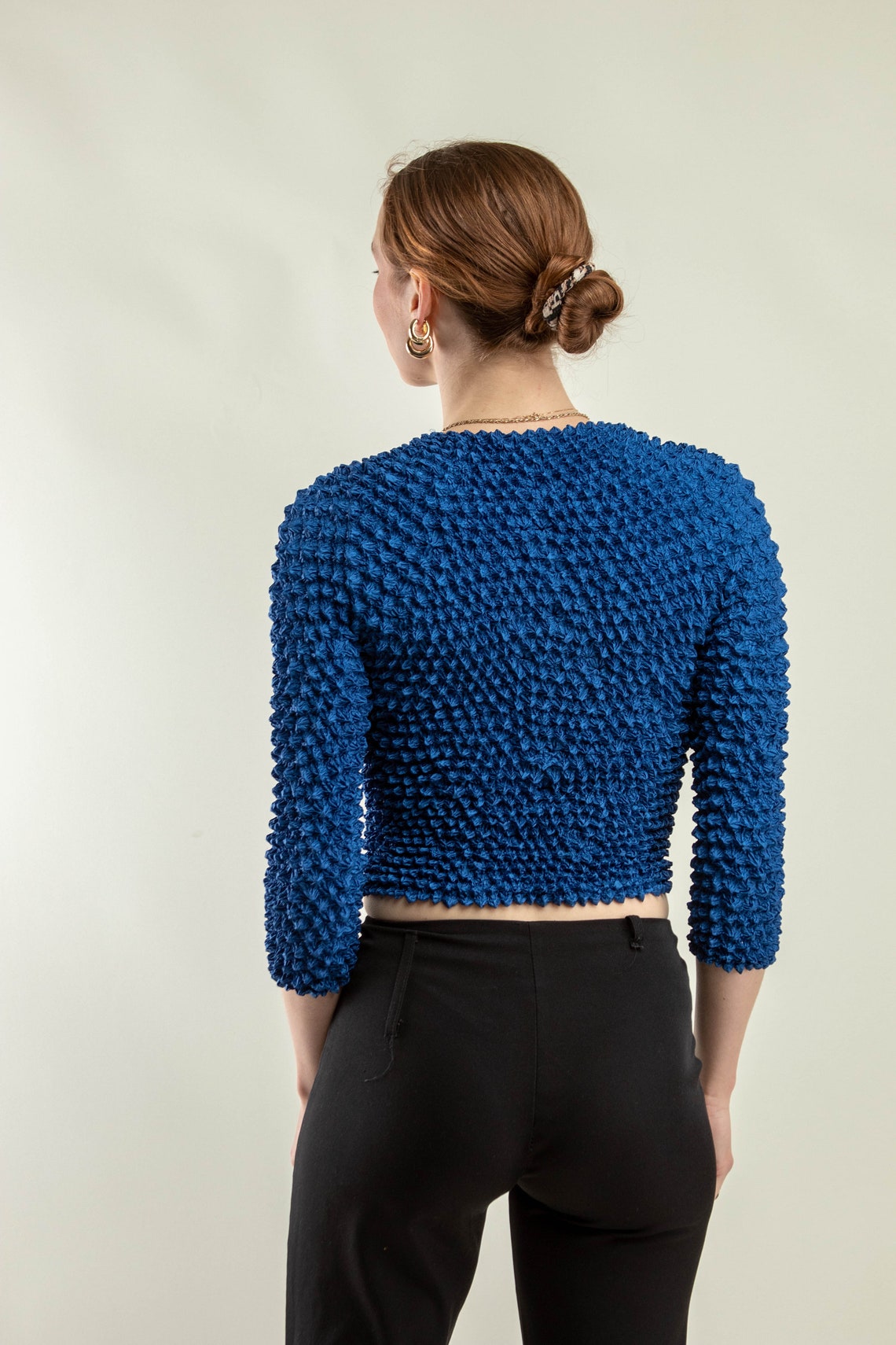 Vintage blue popcorn top 90s scrunchy top Magic bubble long | Etsy