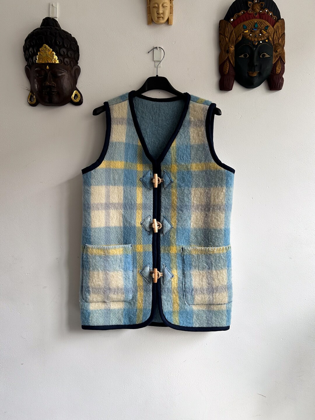 Bohemian Style Wool Blanket Waistcoat | Handmade Checkered Women's Vest ...