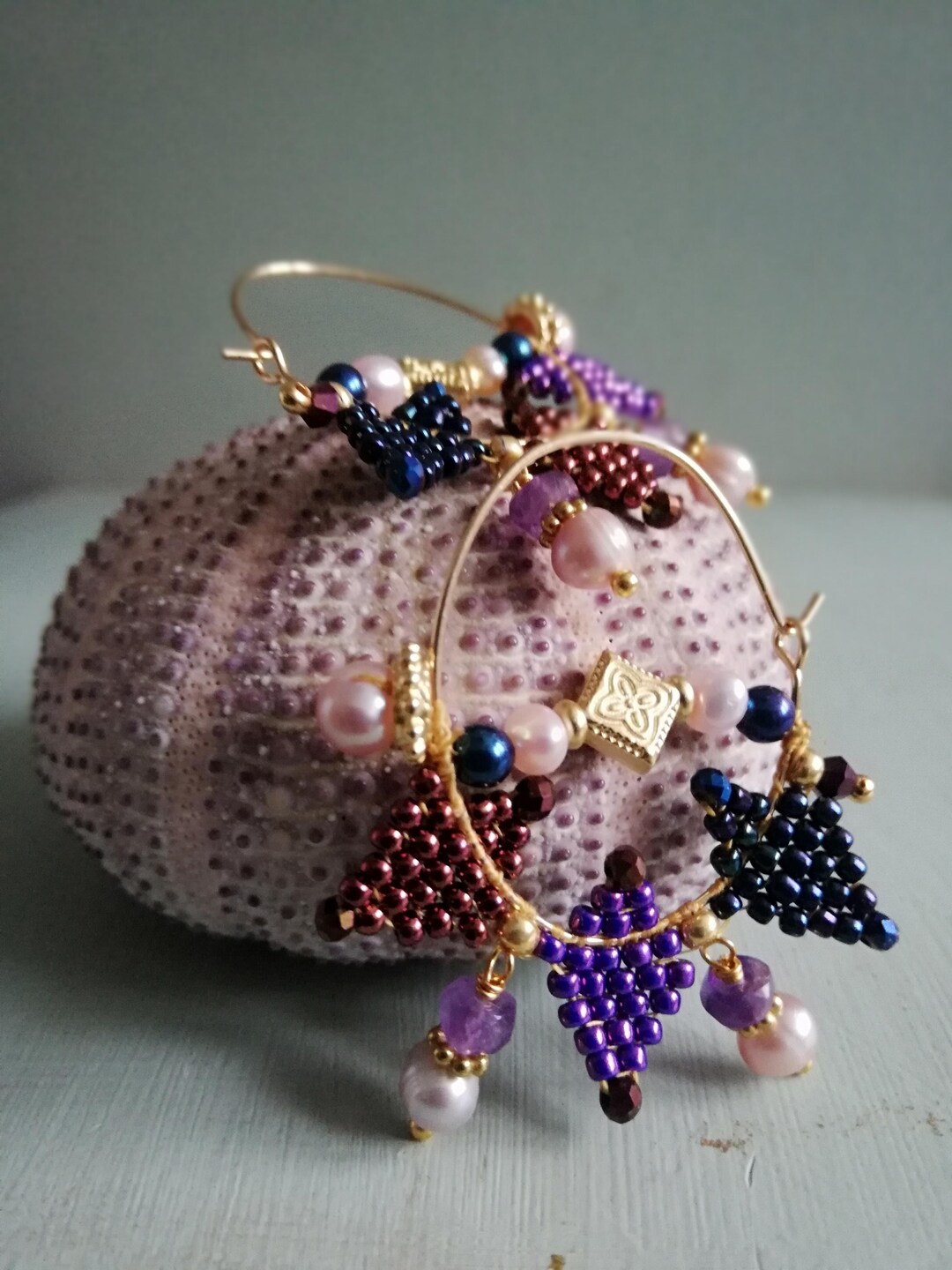 Small Ethnic Creoles, Boho Chic, Hand-woven, Compass Rose, Unique ...