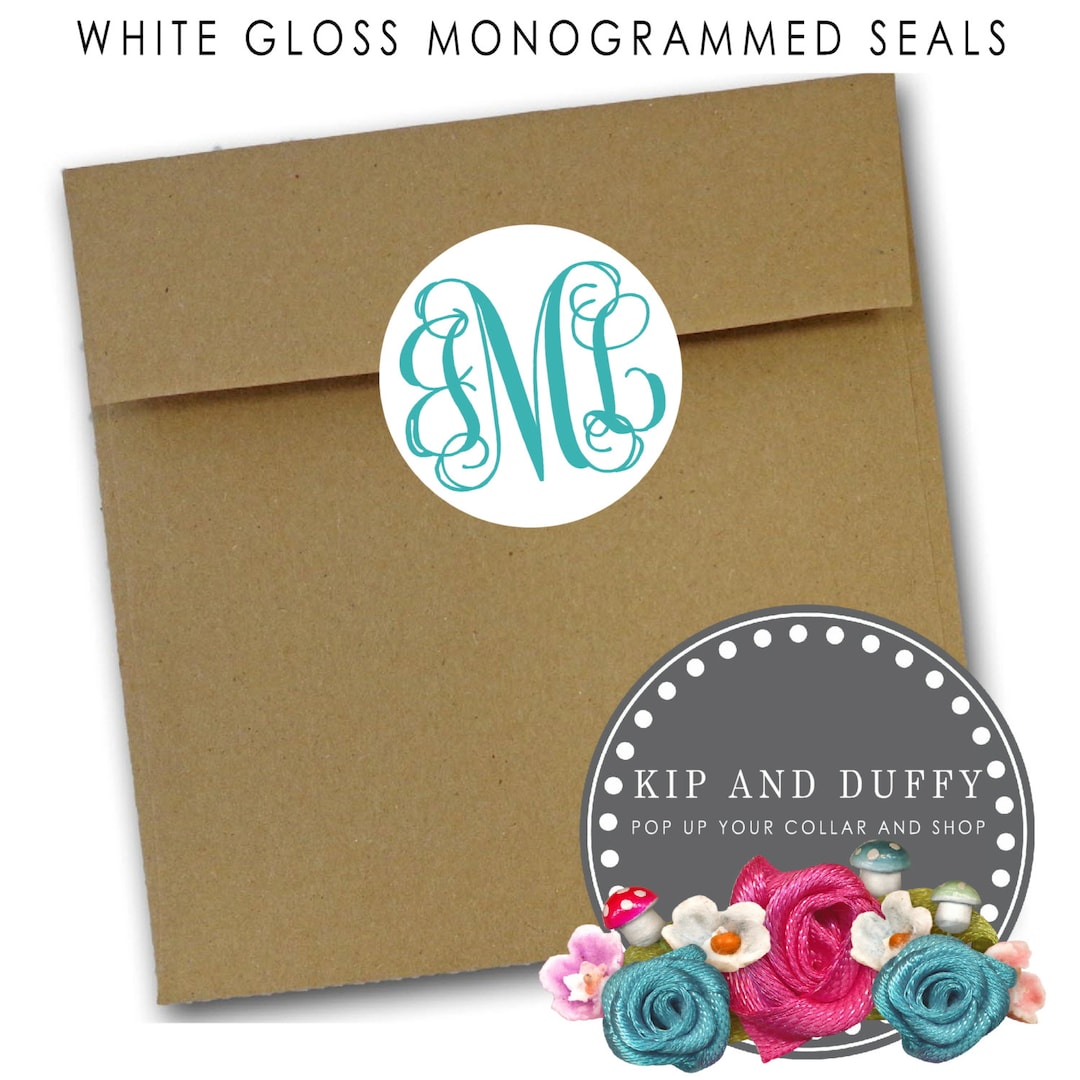 Monogrammed Envelope Seals, White Gloss Stickers, Wedding Seals ...