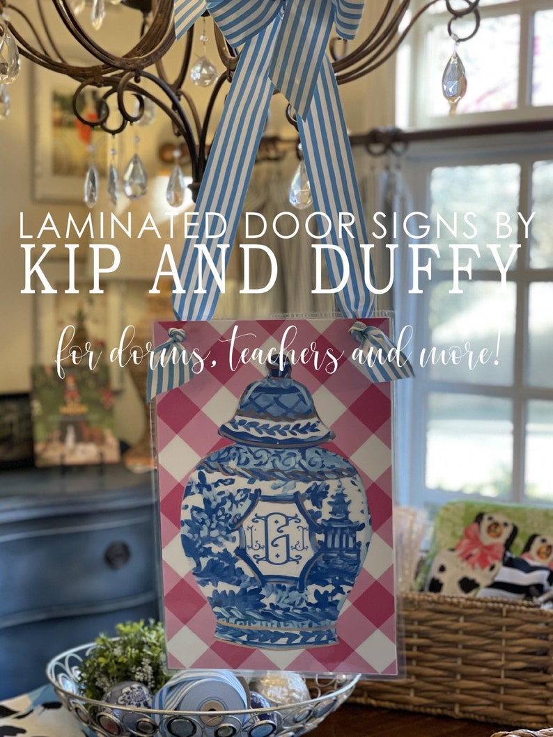 Ginger Jar and Gingham Laminated Door Sign for Dorm, Teacher Doors and ...