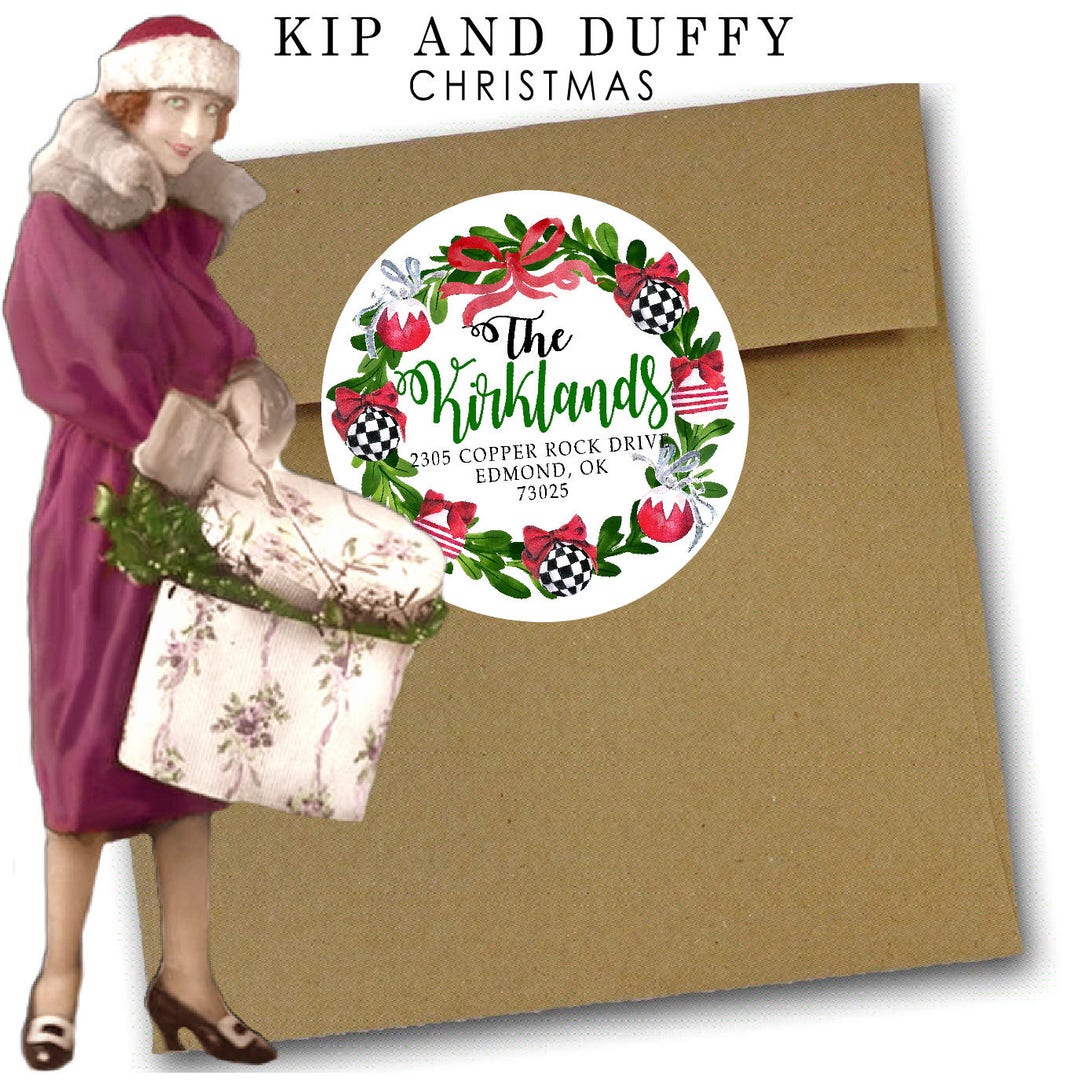Mackenzie Christmas Wreath Address Labels, Preppy Christmas Address ...
