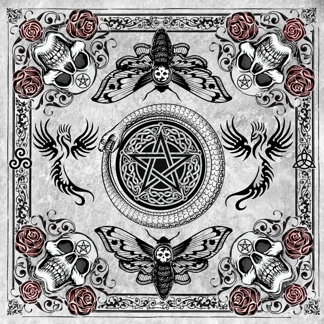 Witchcraft Bandana, Death Moth Skull Wicca Pagan Fashion Accessories ...