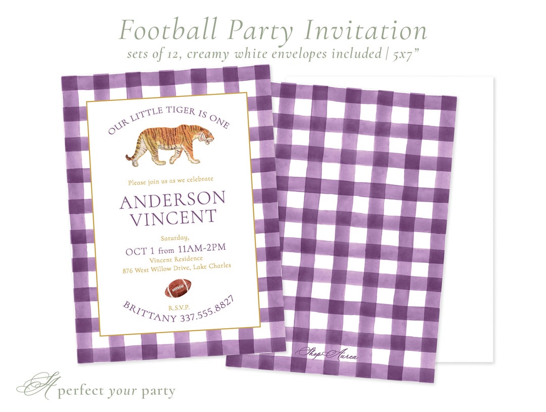 LSU Football Themed Birthday Invitation | Football Party | Birthday ...