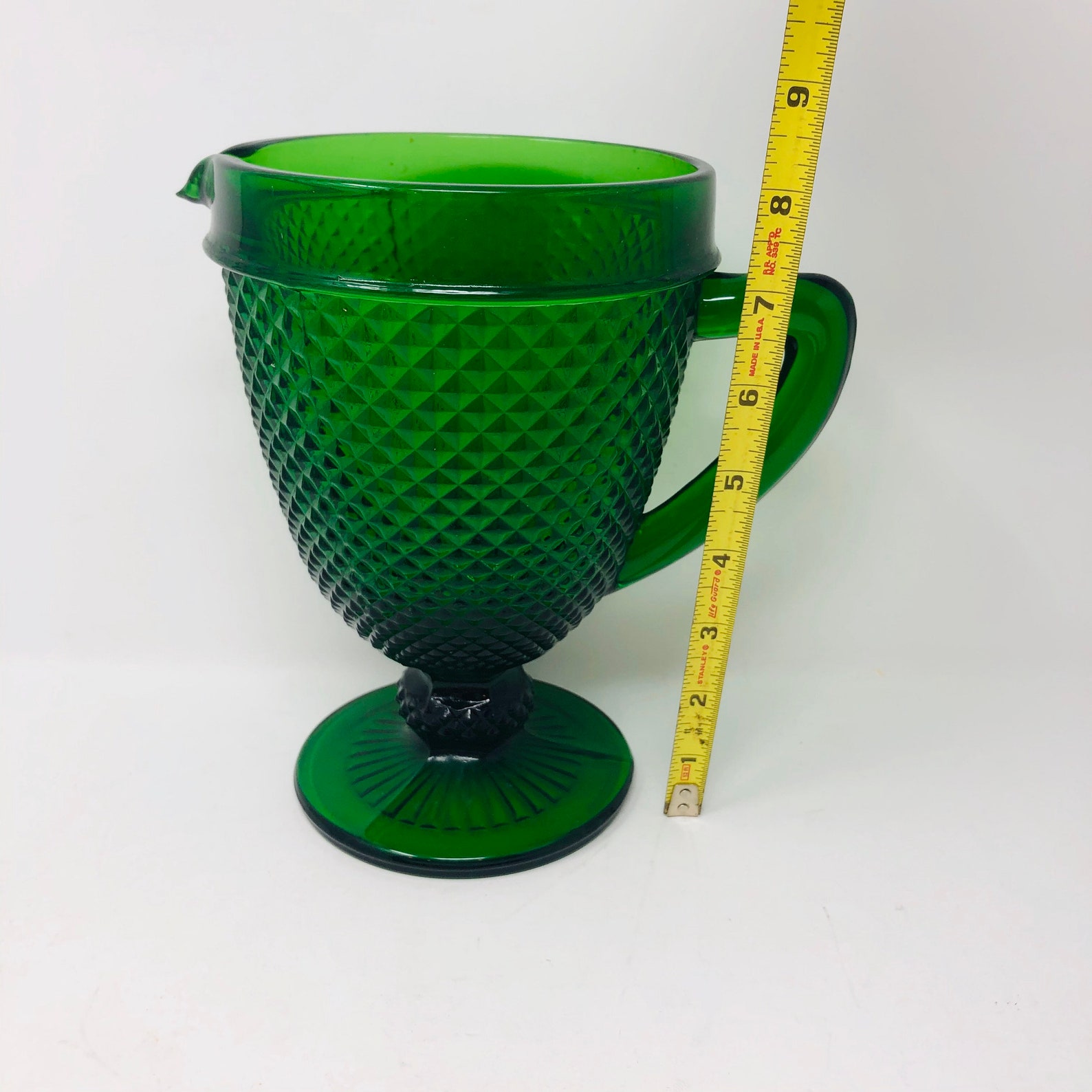 Vintage Diamond Point Glass Pitcher Emerald Green Beverage - Etsy
