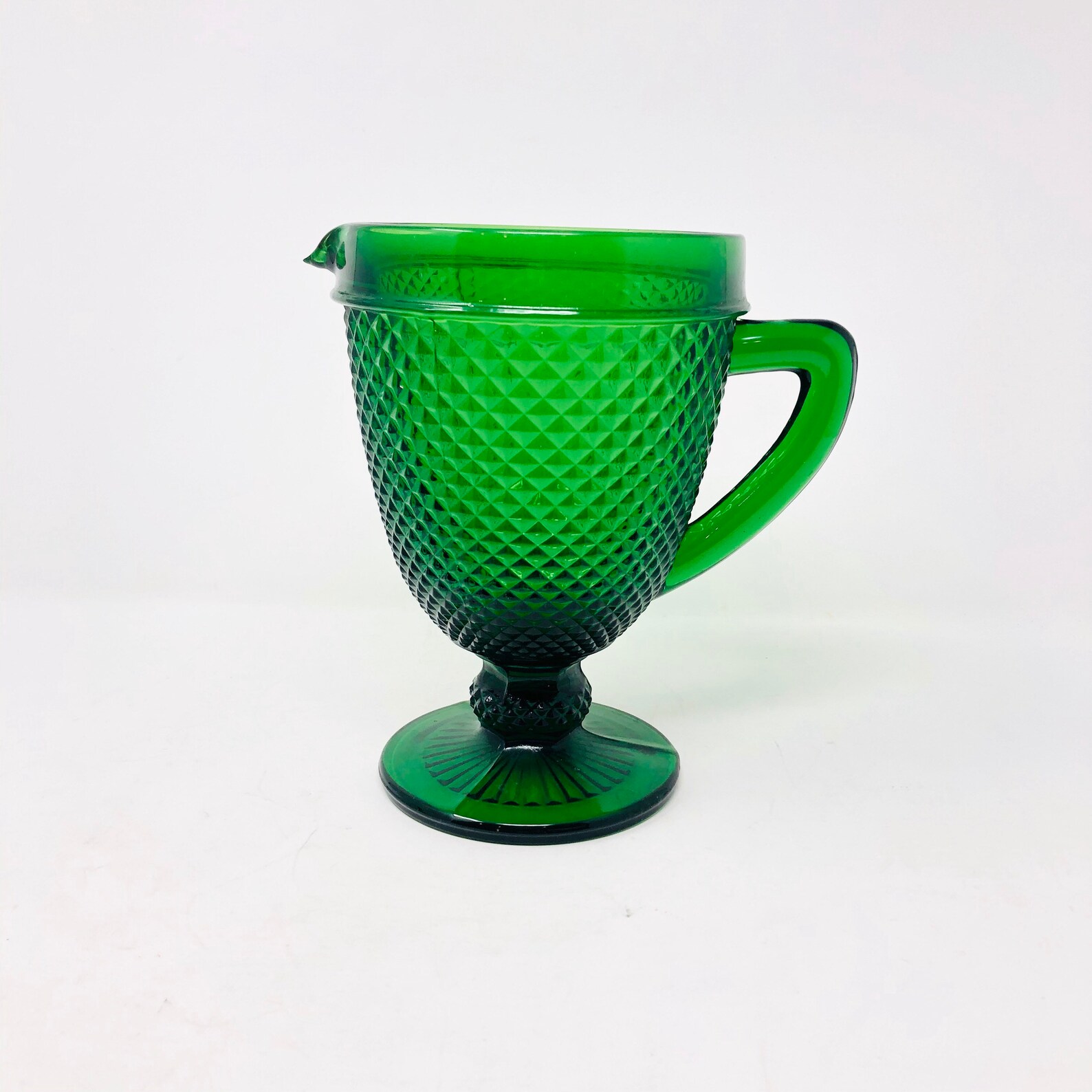 Vintage Diamond Point Glass Pitcher Emerald Green Beverage - Etsy