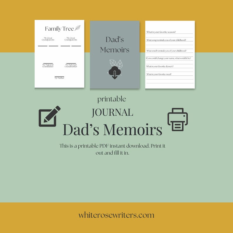 Dad Memoir Journal | Guided Interview Book, Botanical Design (US Letter ...