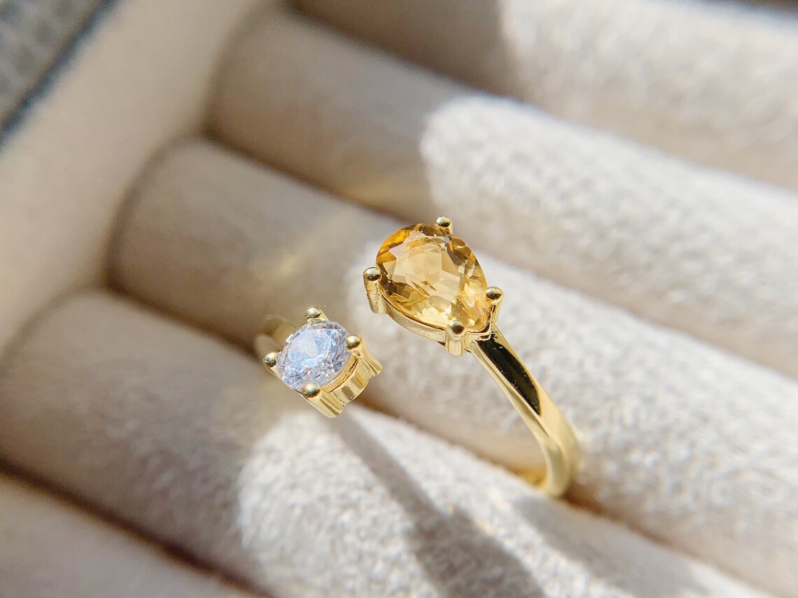 Citrine Silver Ring Citrine Ring November Birthstone Ring | Etsy
