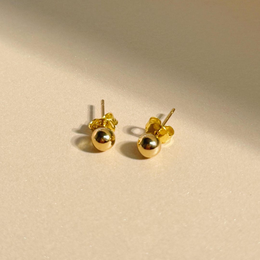 Simple Ball Stud Earrings, Golden Ball Earrings, 14k Gold Filled Round ...