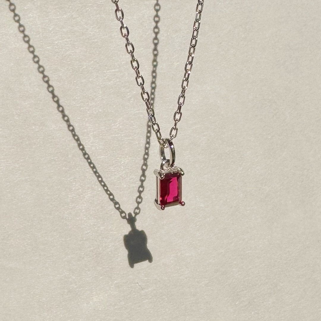 Tiny Ruby Sterling Silver Necklace: July Birthstone Pendant - Etsy