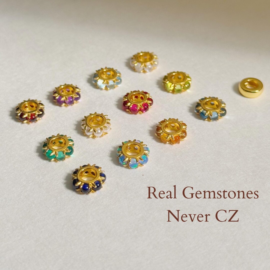 Birthstone Bead Spacer Charm: 14k Gold Over Sterling Silver, Gemstone ...