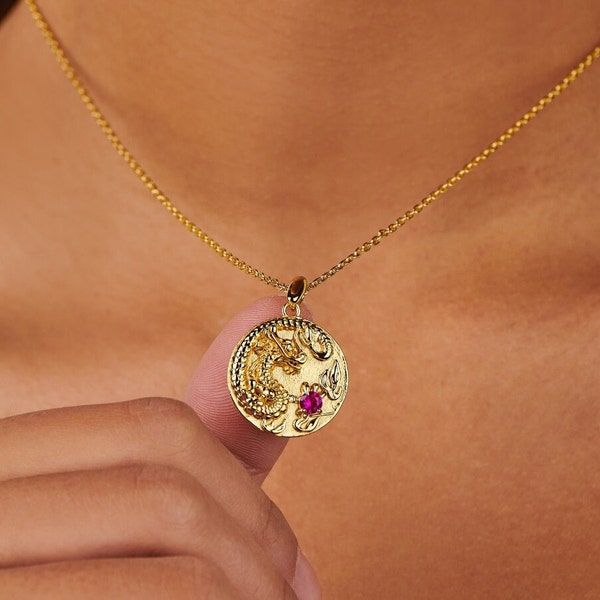 Dragon Circle Stone Necklace - Etsy