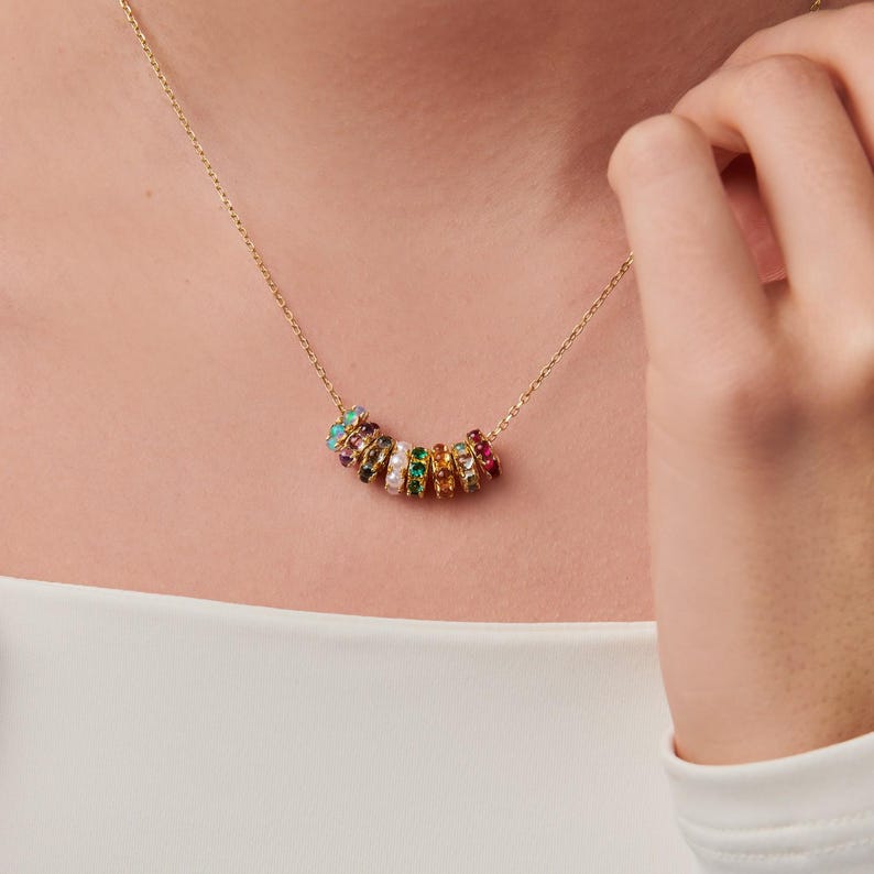 Birthstone Spacer Charm Necklace: 14k Gold Over Silver, Gemstone ...