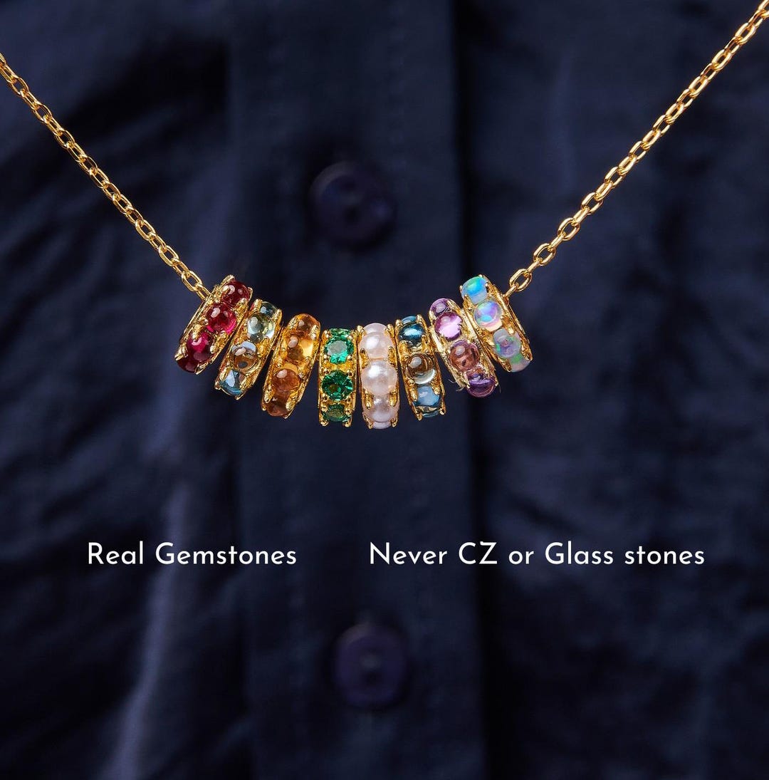 Birthstone Spacer Charm Necklace: 14k Gold Over Silver, Gemstone ...