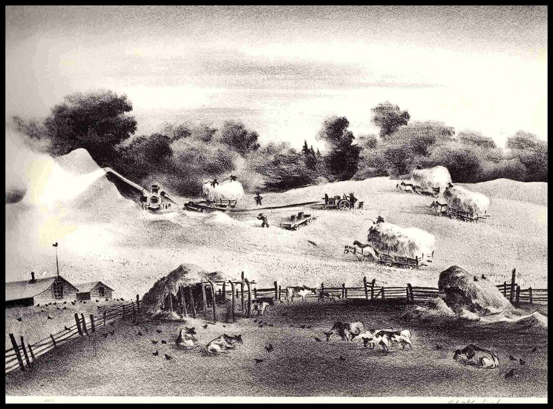 1939 Vintage American Art Print, Americaca, Threshing by Adolf Dehn ...