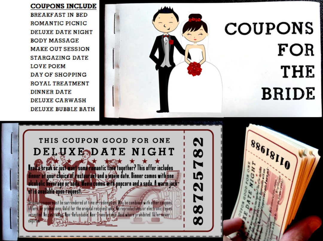Coupons for the Bride or Groom - Wedding Day Love Coupon Booklet Gift ...