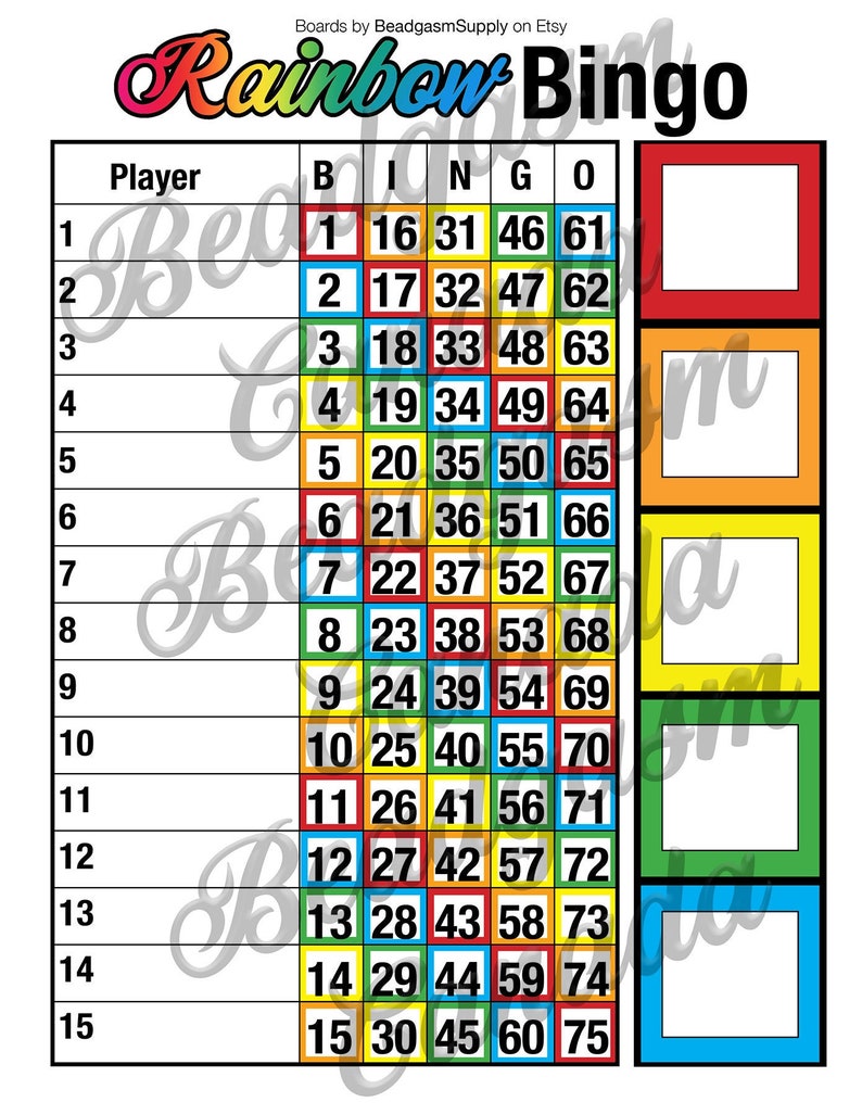 Rainbow Bingo Board 5 Prize Random and Straight - Etsy