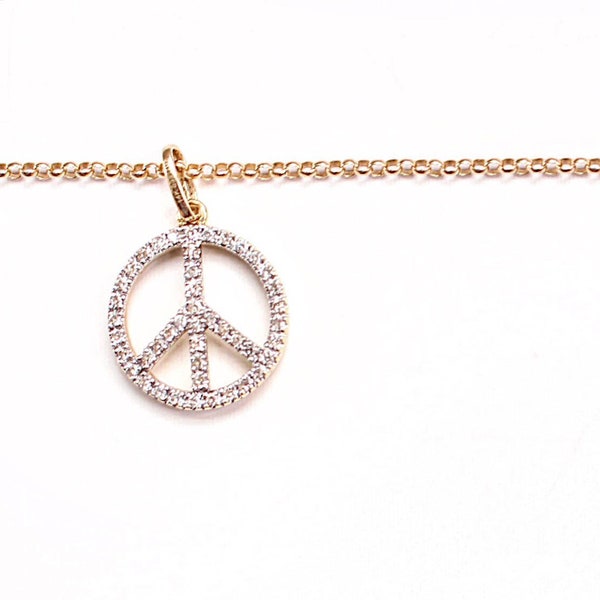 Peace Sign Diamond Necklace - Etsy