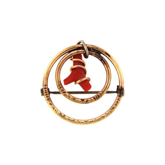 Antique Gold Filled Coral Pin - Gem