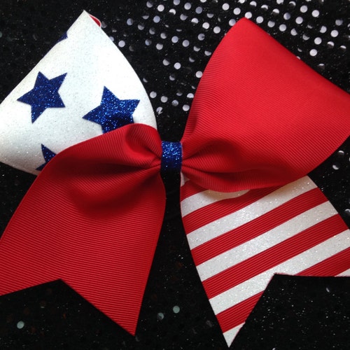 Rhinestone Cheer Bow Red White and Blue Cheer Bow Flag | Etsy