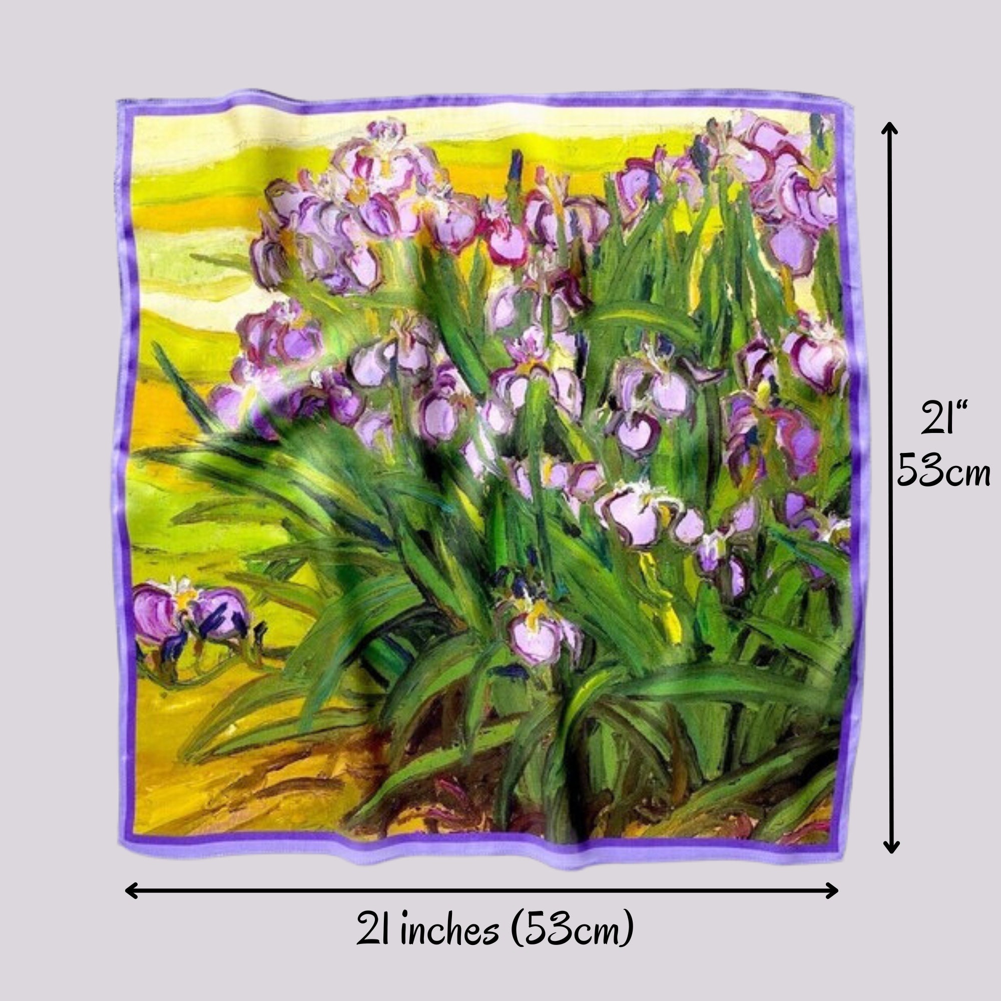 100% Mulberry Silk, Van Gogh-style Irises Scarf. Floral Teal Headband ...