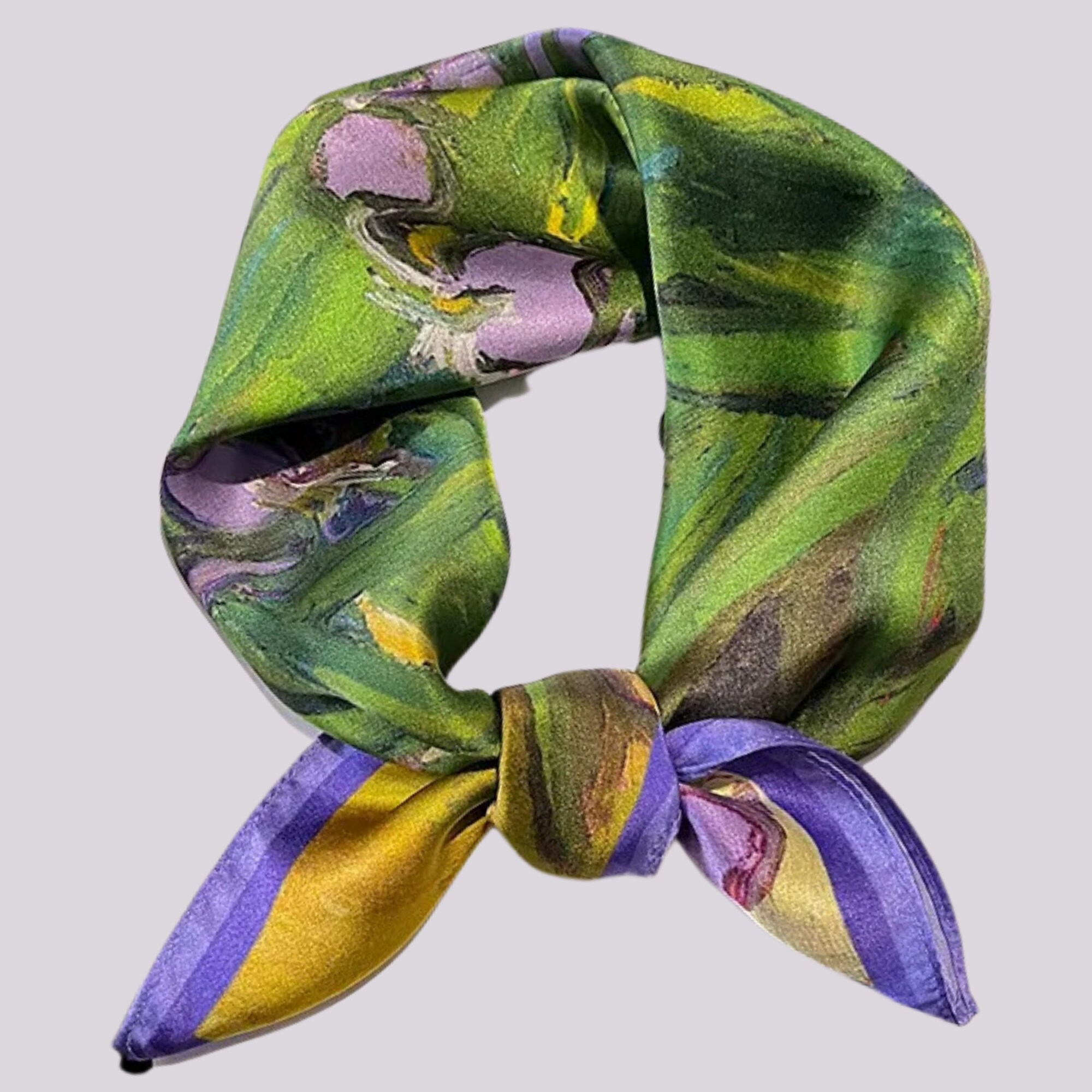 100% Mulberry Silk, Van Gogh-style Irises Scarf. Floral Teal Headband ...