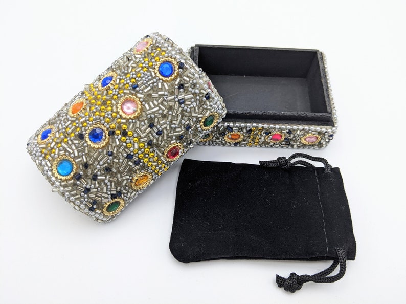 Hand Beaded Mini Trinket Chest. Bejeweled Jewelry Box W/ - Etsy