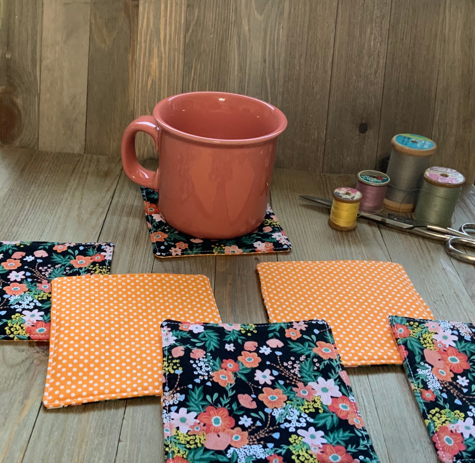 Quilted Fabric Coasters in Bright Floral Fabric Cotton - Etsy