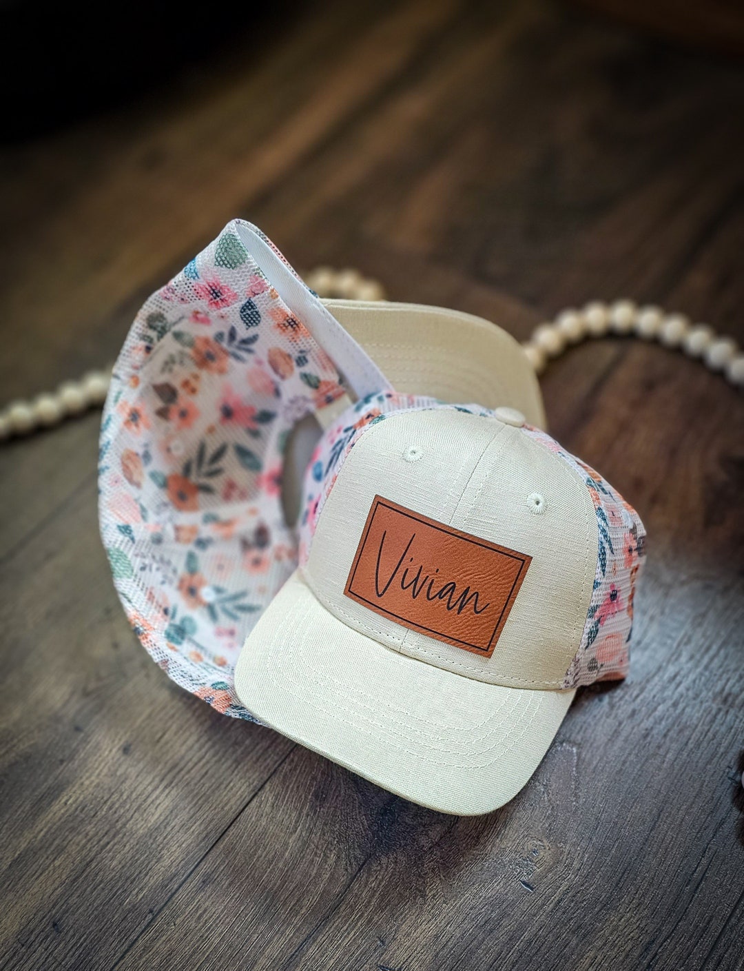 Cream Floral Mesh Name Hat - Etsy
