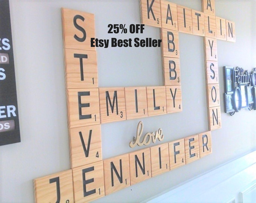 Large Wood Scrabble Tiles, Family Name Wall Art, Personalized Decor ...