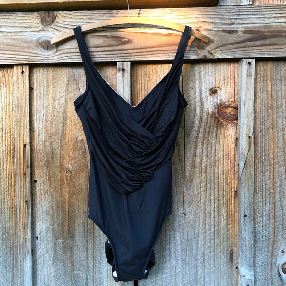 80s 90s One Piece V Neck Swimsuit Black Longitude Bathing Suit | Etsy