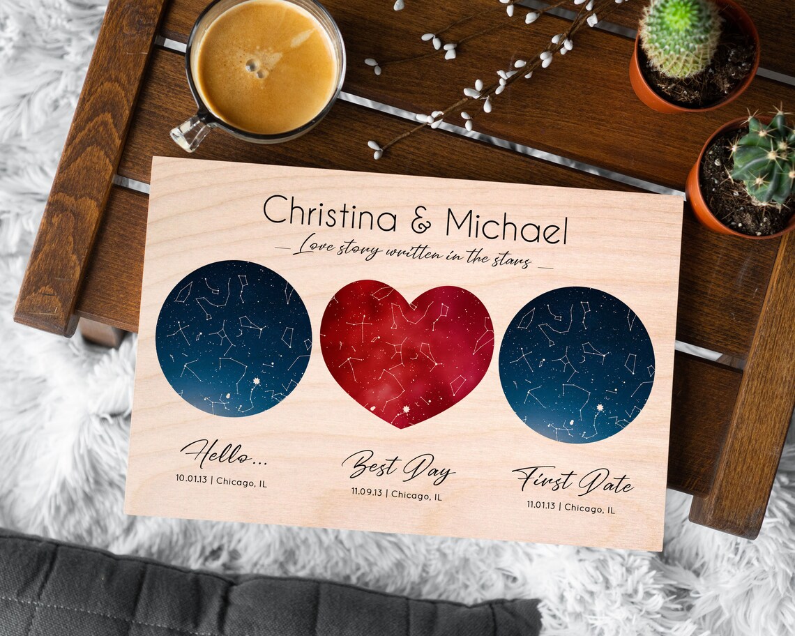 3 Location Night Sky Star Map Custom Constellation Print on - Etsy