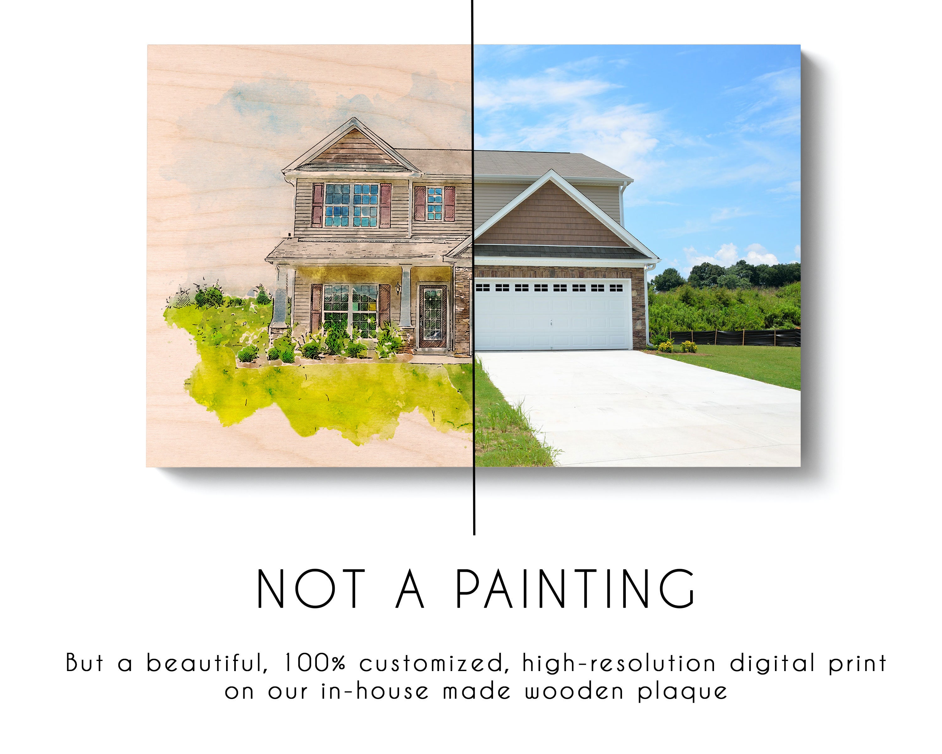 New Home Housewarming Gift Custom House Portrait Print on Wood - Etsy