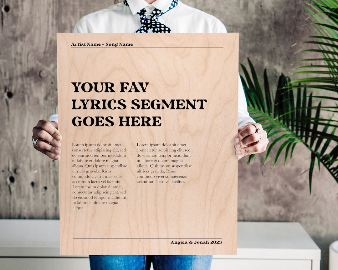 Custom Song Lyrics Plaque Wooden Wall Art Music Poster Prints 5 Year ...