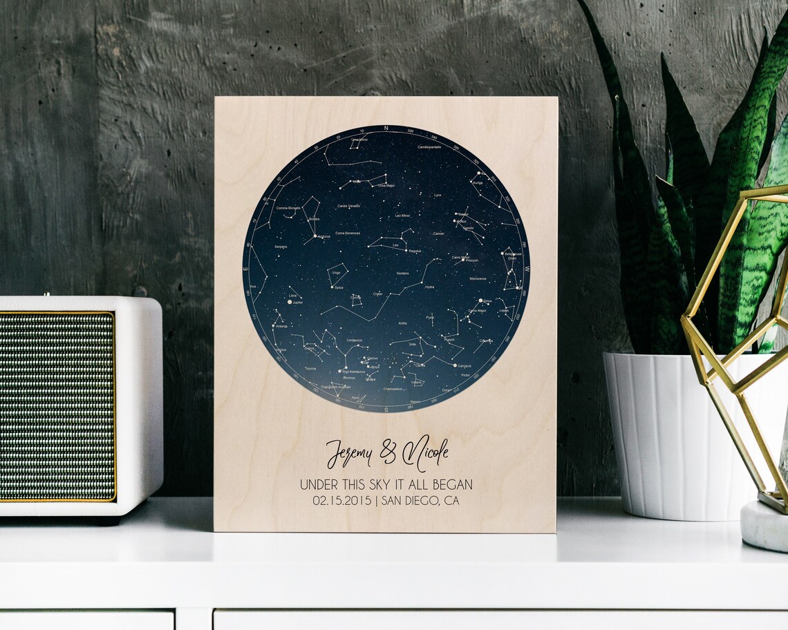 Custom Star Map Constellation Print on Wood Night Sky Map - Etsy