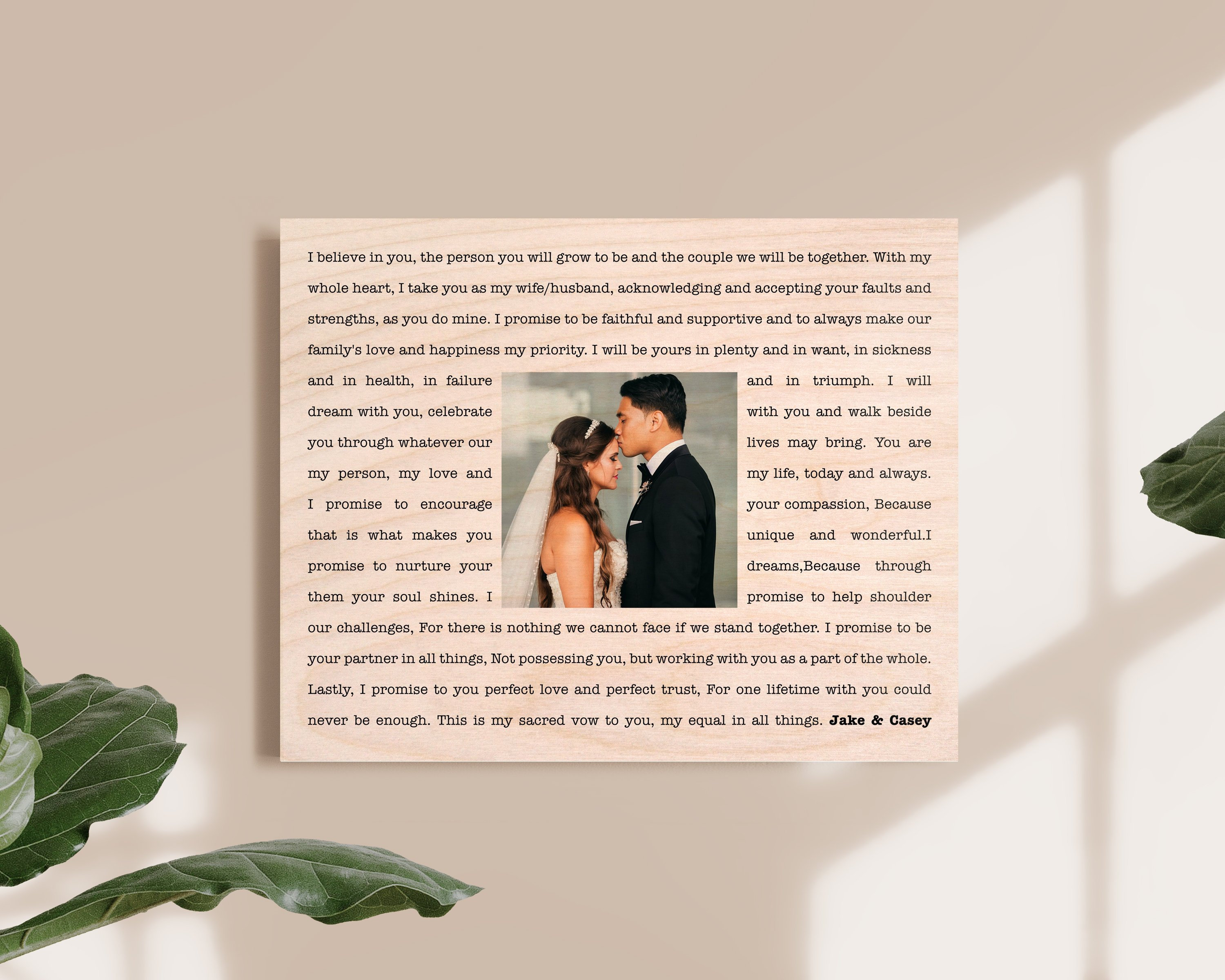 Personalized Wedding Vows Keepsake Print On Wood Wedding | Etsy