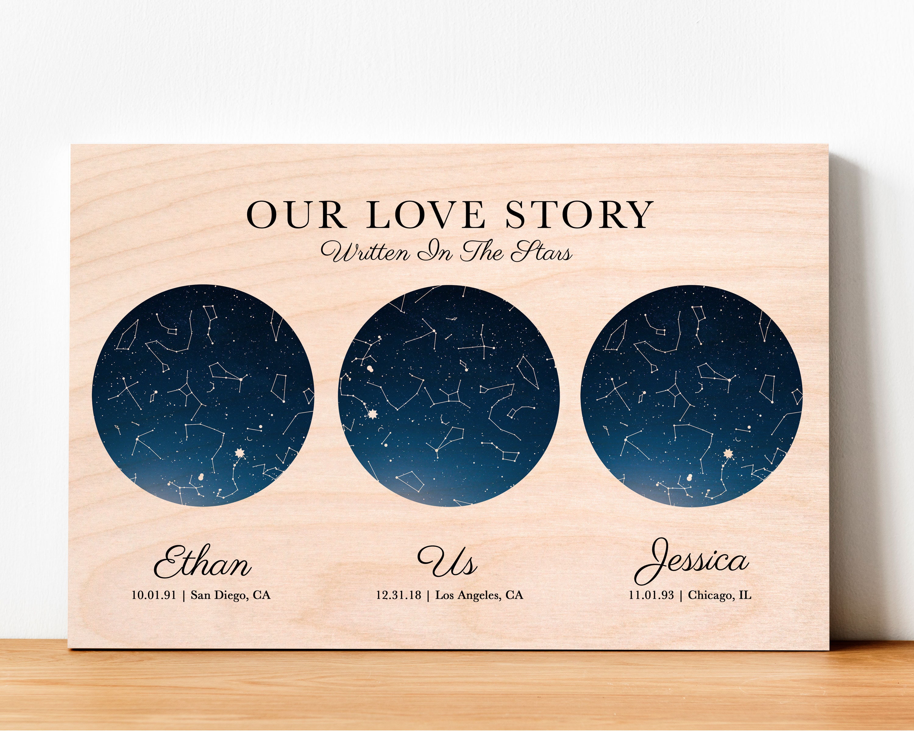 3 Location Night Sky Star Map Custom Constellation Print on - Etsy