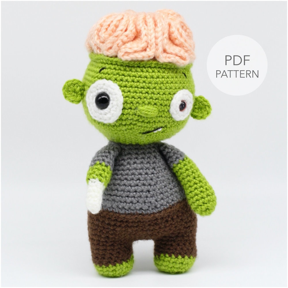 Crochet Zombie Amigurumi Pattern: Brian Brain Stuffed Toy (PDF Pattern ...