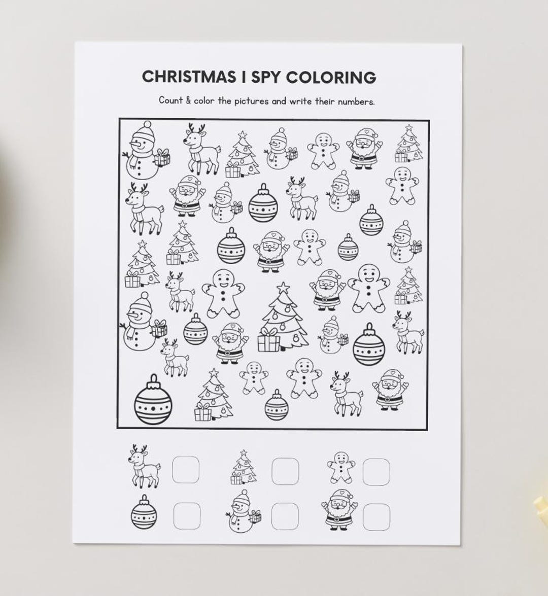 Christmas I Spy Coloring Page for Kids | Color & Count Activity ...