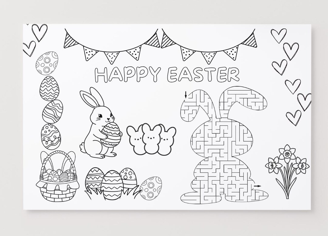 Easter Coloring Placemat Printable | Happy Easter Kids Activity ...