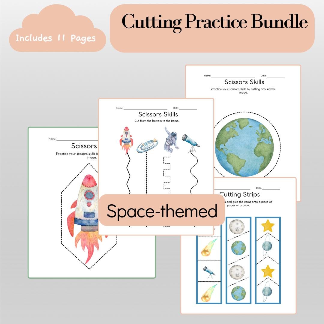 Space-themed Cutting Practice Worksheets | 11 Pages PDF Printable ...